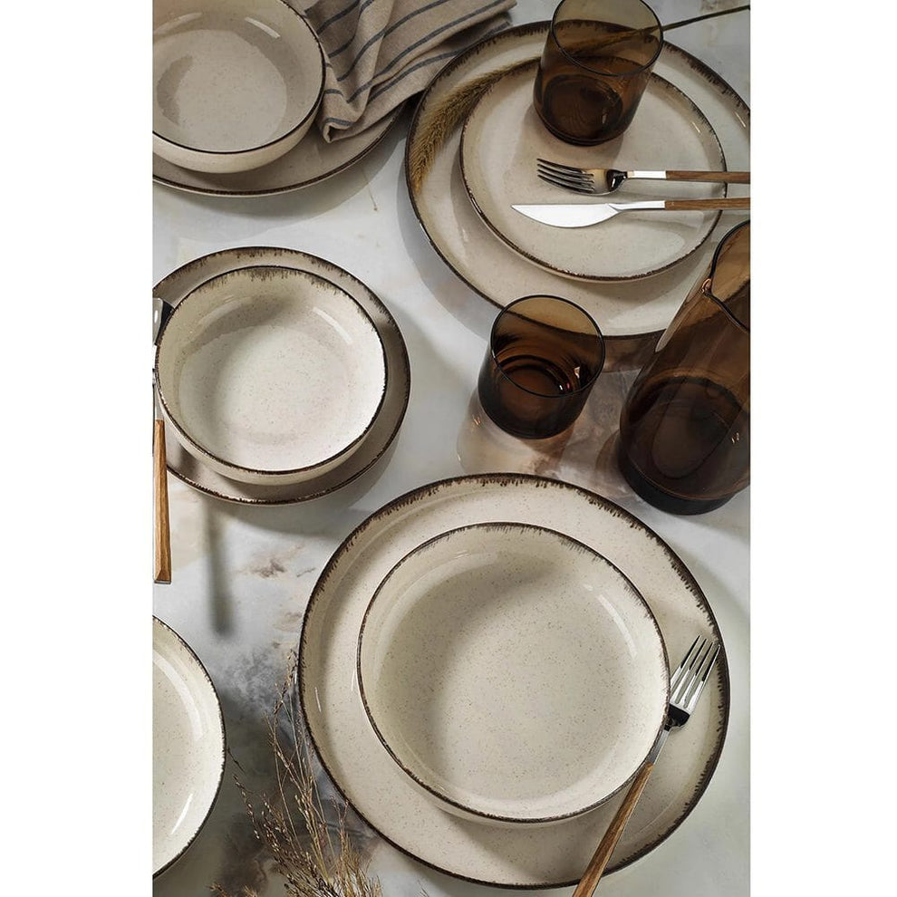 Kutahya - Daily-use Dinner Set 24 Pieces - Porcelain - Beige with Brow