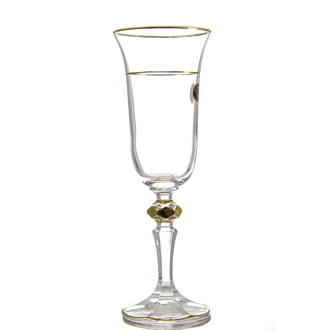 Bohemia Crystal - Flute Glass Set 6 Pcs - Gold Rim - 150ml