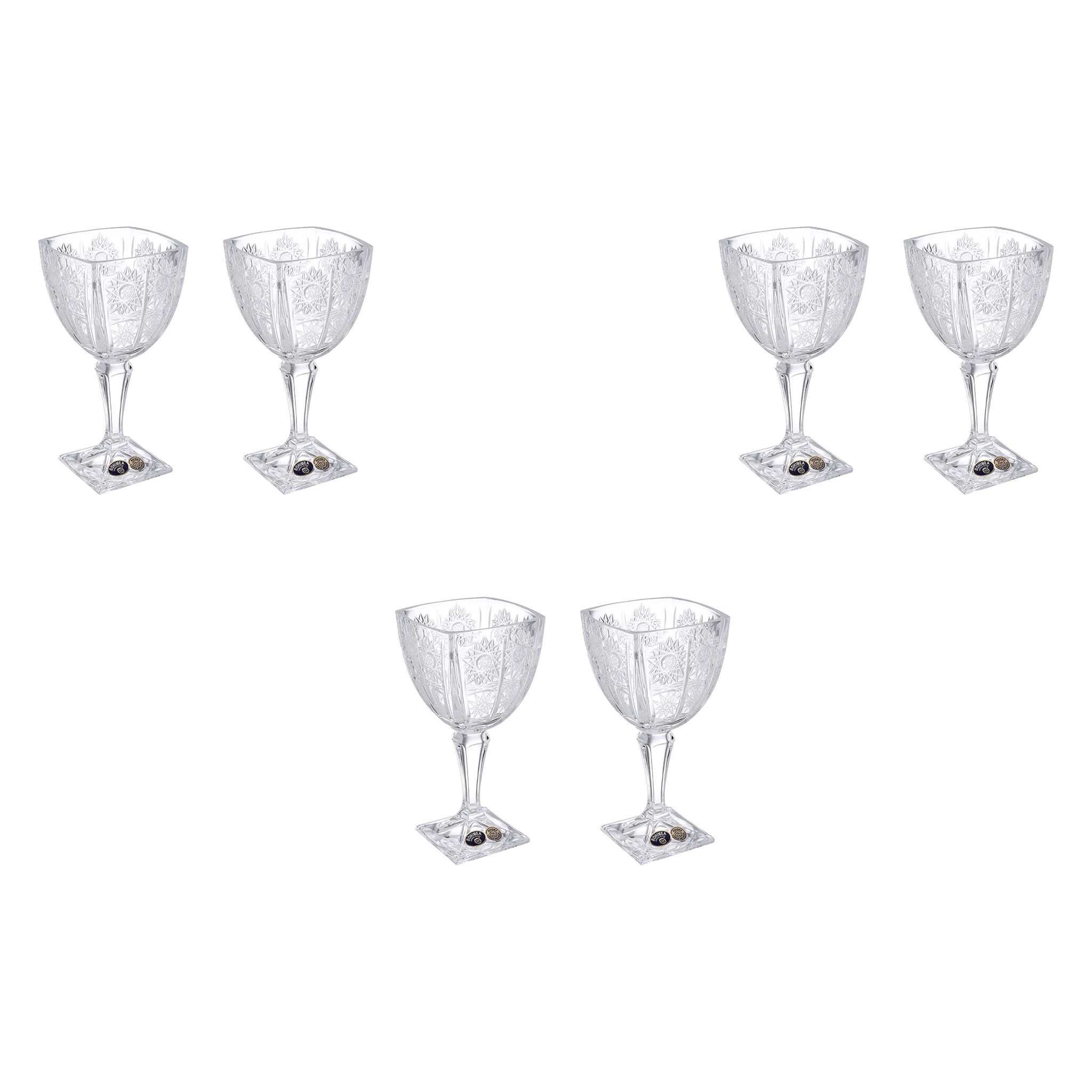 Bohemia Crystal - Square Goblet Glass Set 6 Pieces - 270ml - Crystal