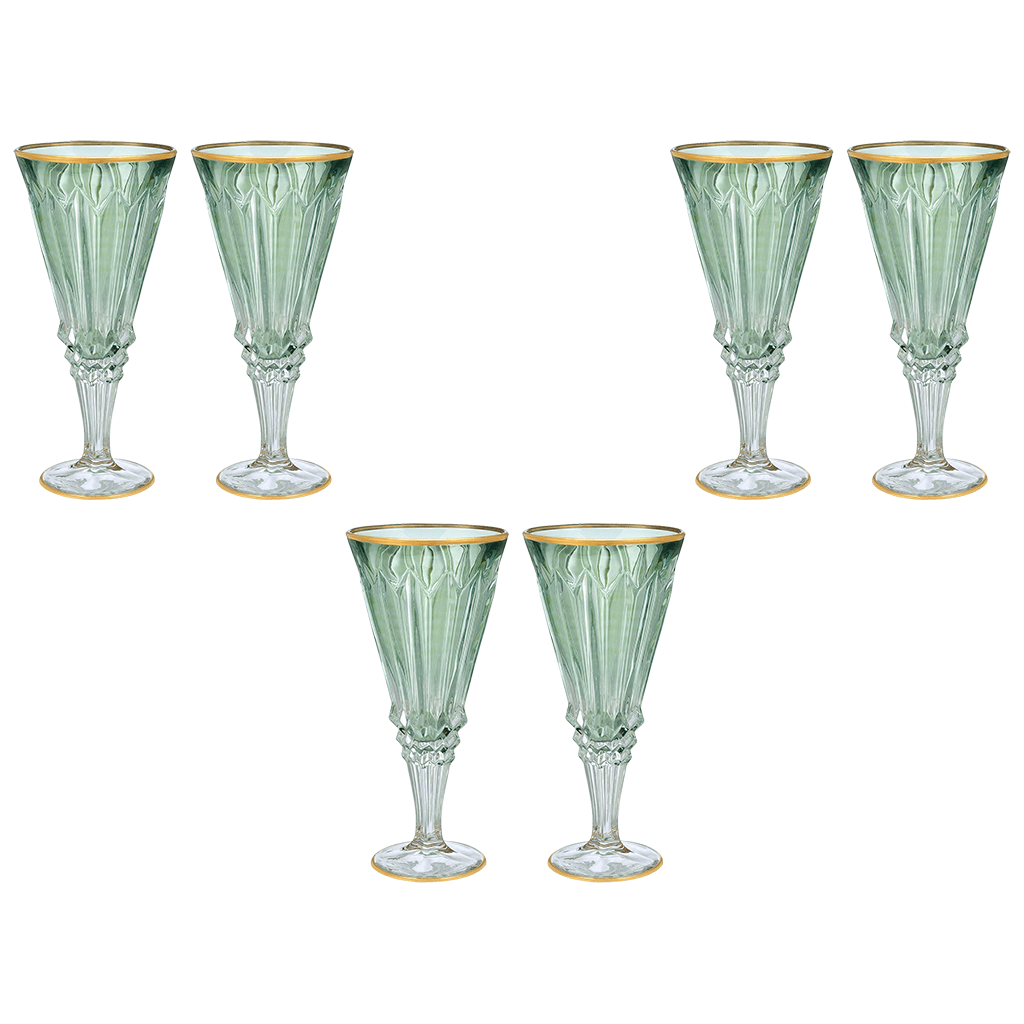 Goblet Glass Set 6 Pieces - Green & Gold - 250ml - Glass