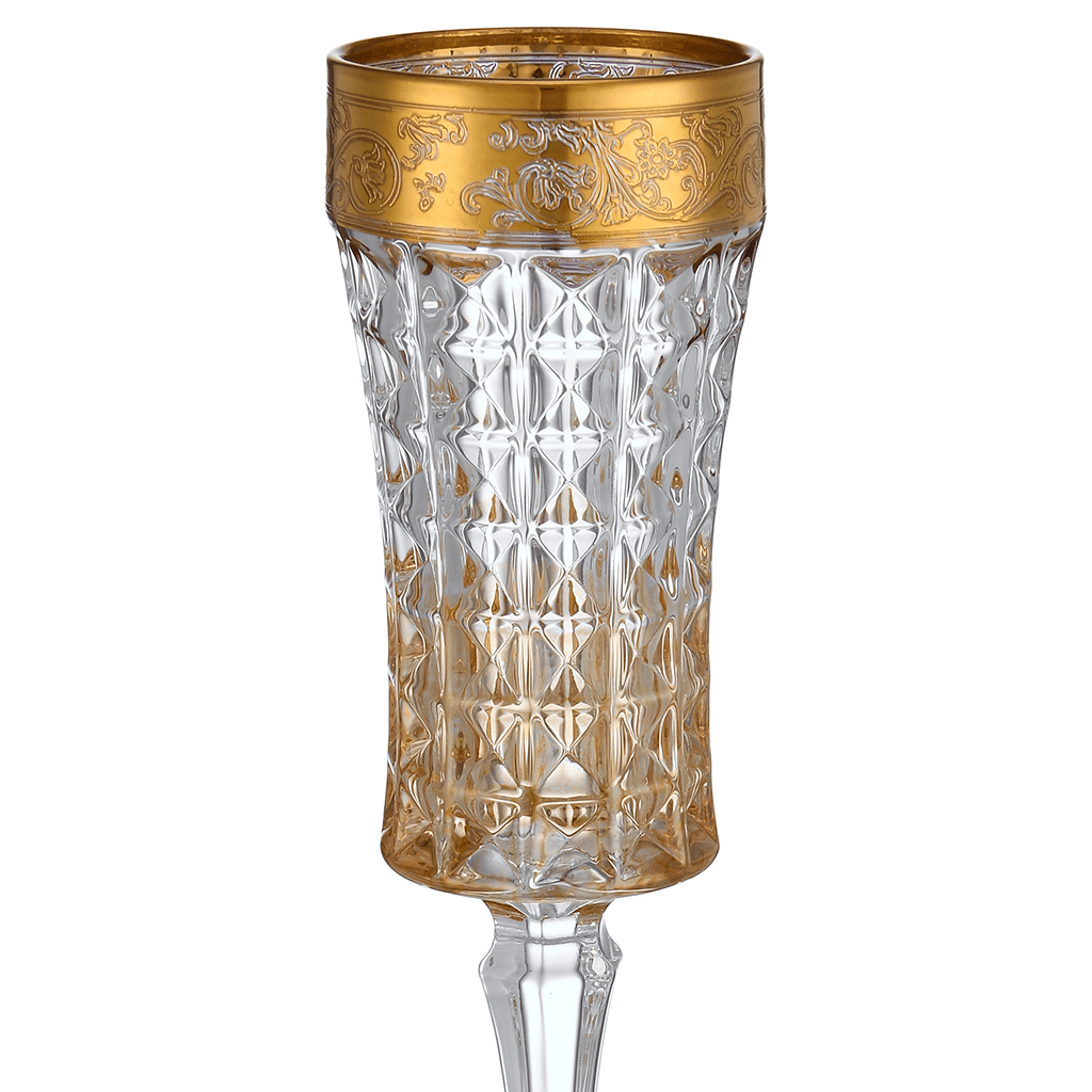 Bohemia Crystal Flute Diamond Glass Set 6 Pieces 120ml Orange