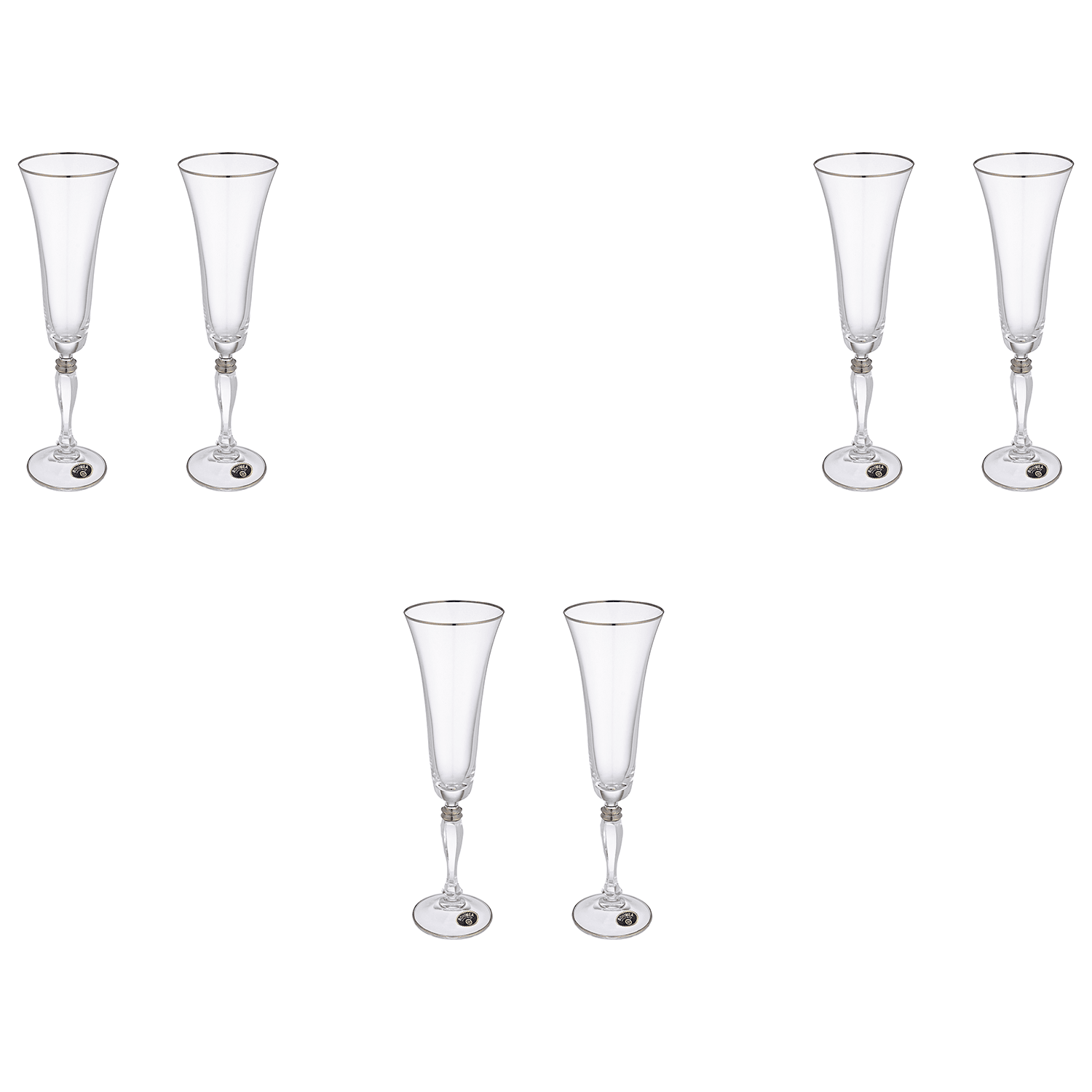 Bohemia Crystal - Flute Glass Set 6 Pieces - Silver - 180ml - Crystal