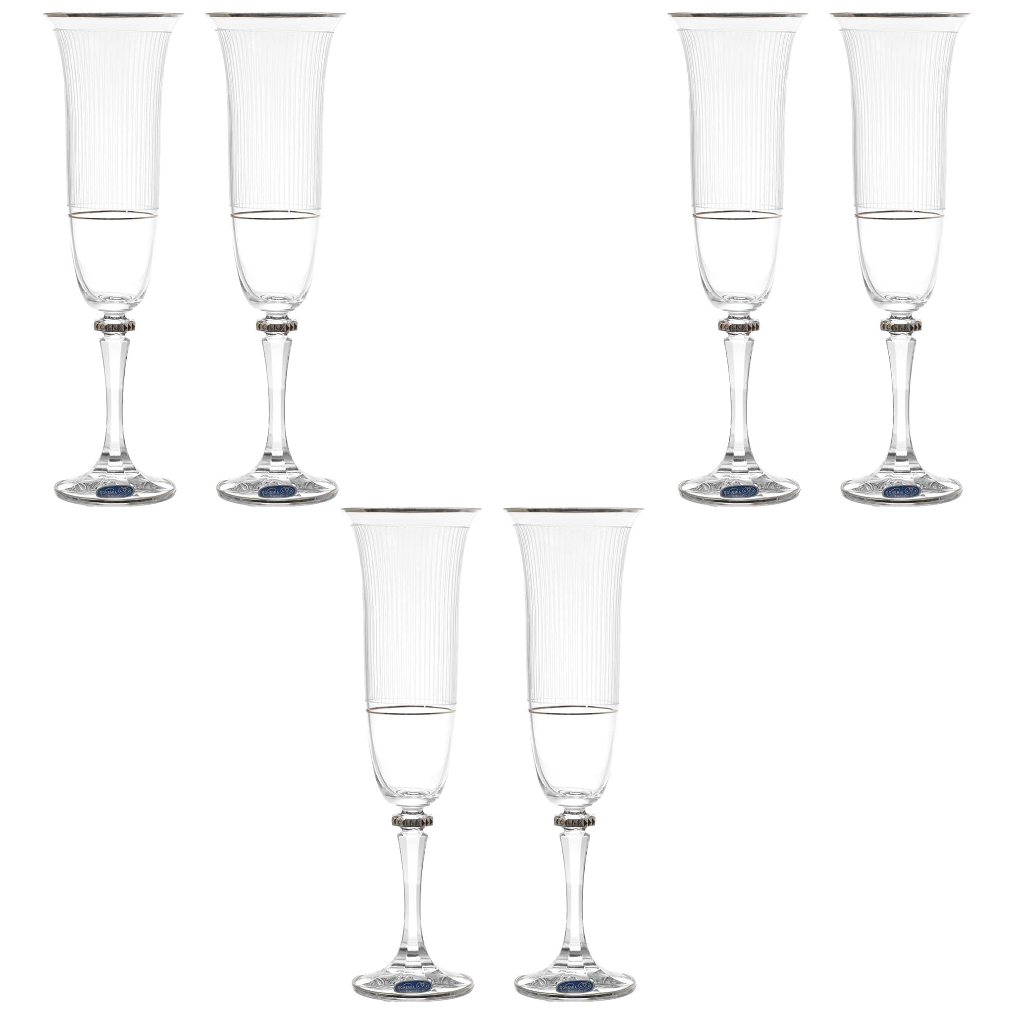 Bohemia Crystal - Flute Glass Set 6 Pieces - Silver - 150ml