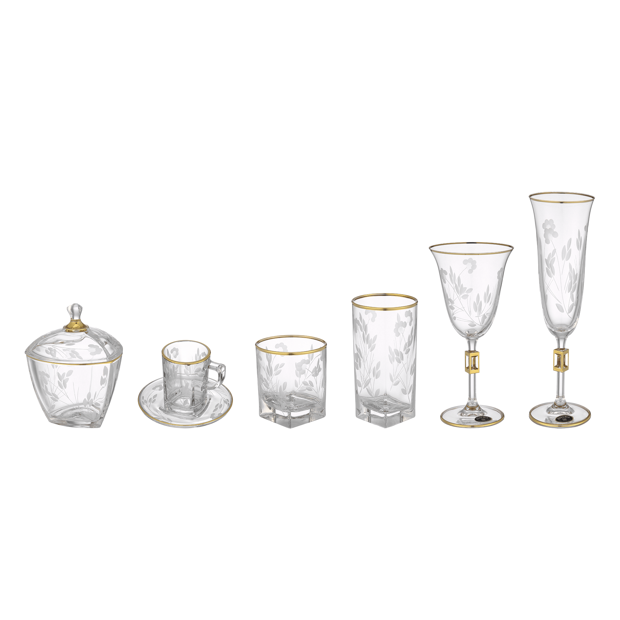 Glass Set 38 Pieces - Gold - Crystal & Glass