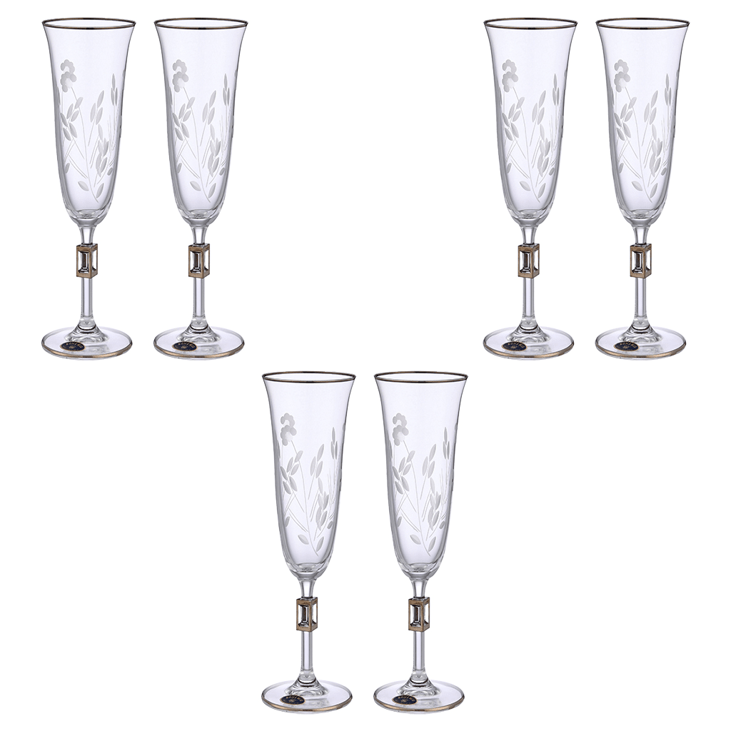 Bohemia Crystal - Flute Glass Set 6 Pieces - Silver - 150ml