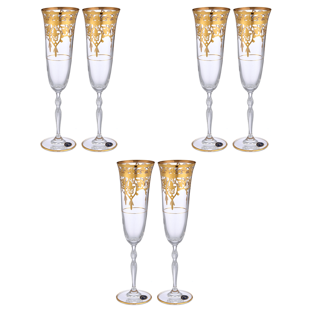 Bohemia Crystal - Flute Glass Set 6 Pieces - Gold - 150ml