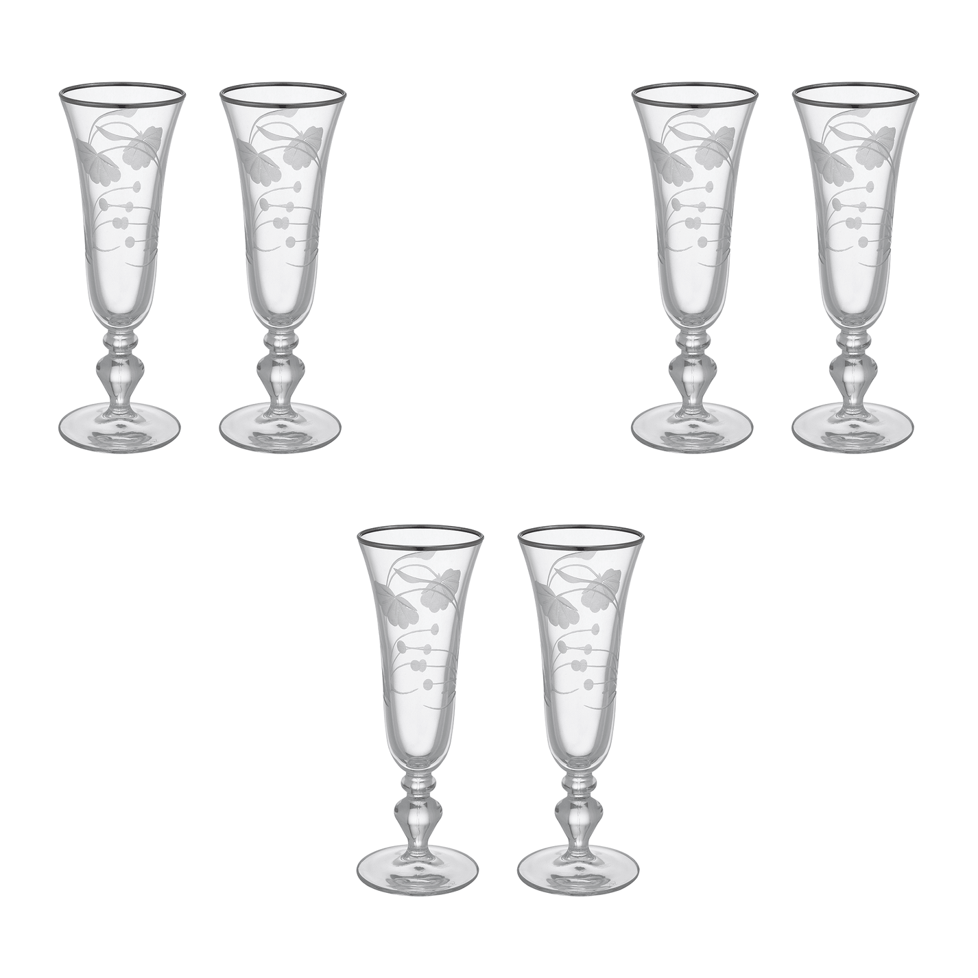 Pasabahce Decorated Flute Glass Set 6 Pieces Silver 180ml Glas