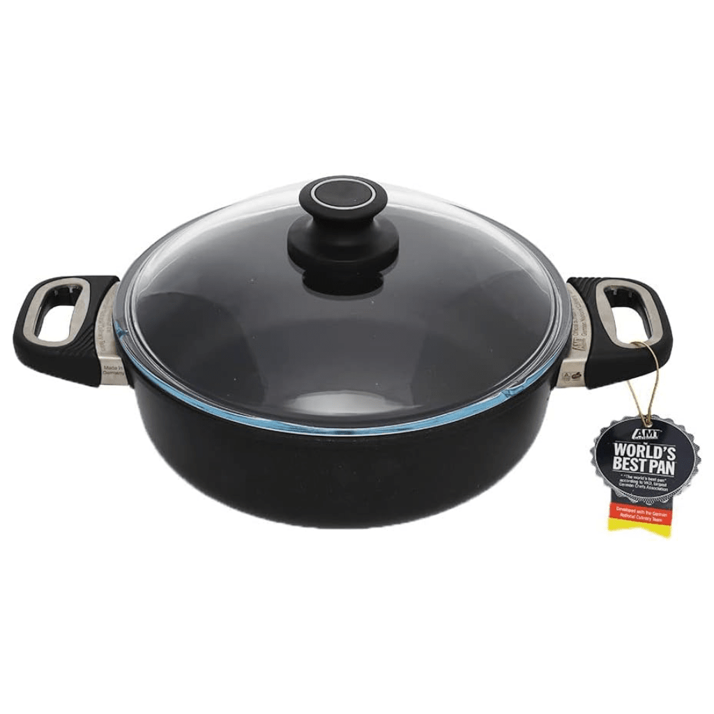 AMT - Black Pot with Glass Lid - Cast Aluminum - 32cm Height 8cm - Bla