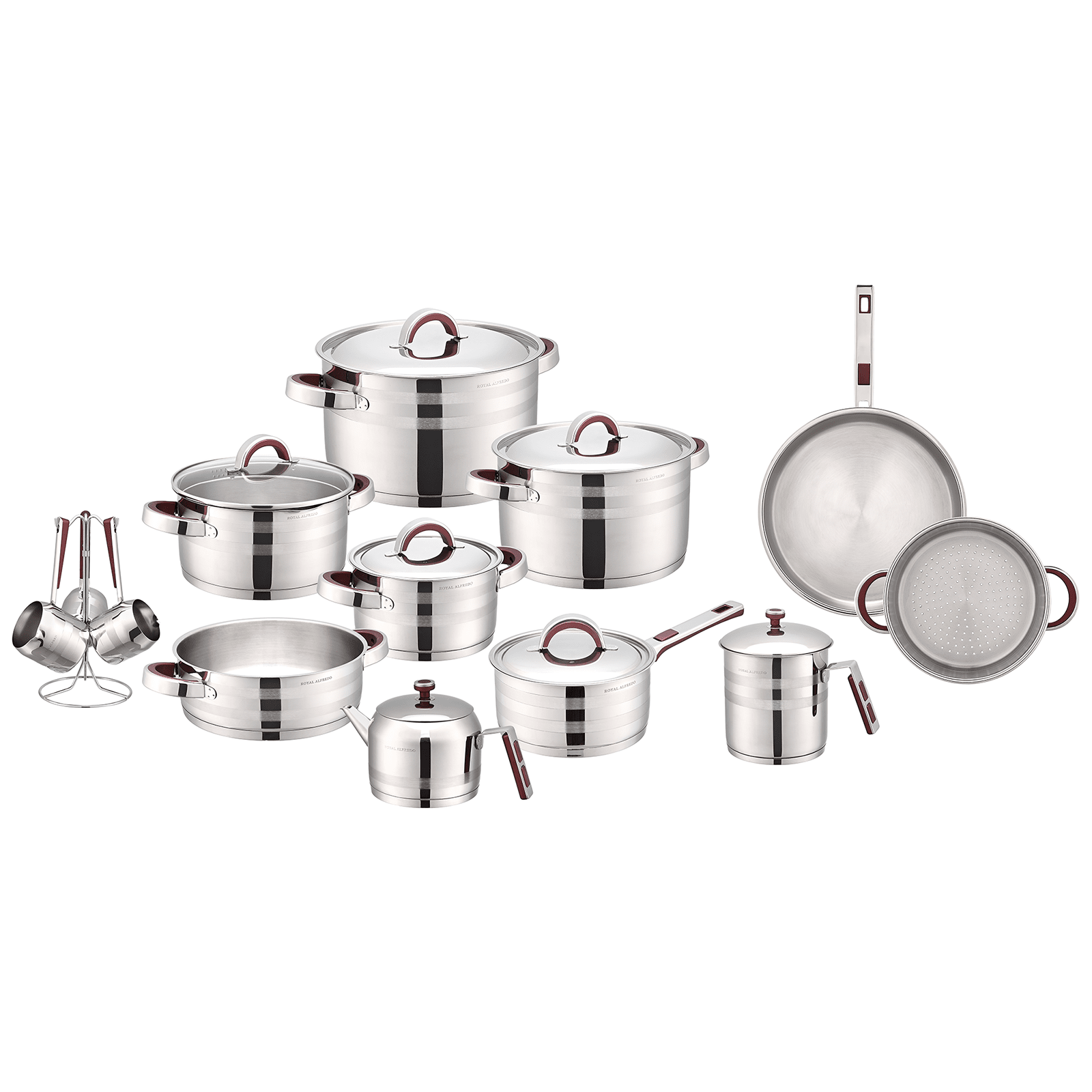 Royal Alfredo - Cookware Set 22 Pieces - Silver & Purple - Stainless S
