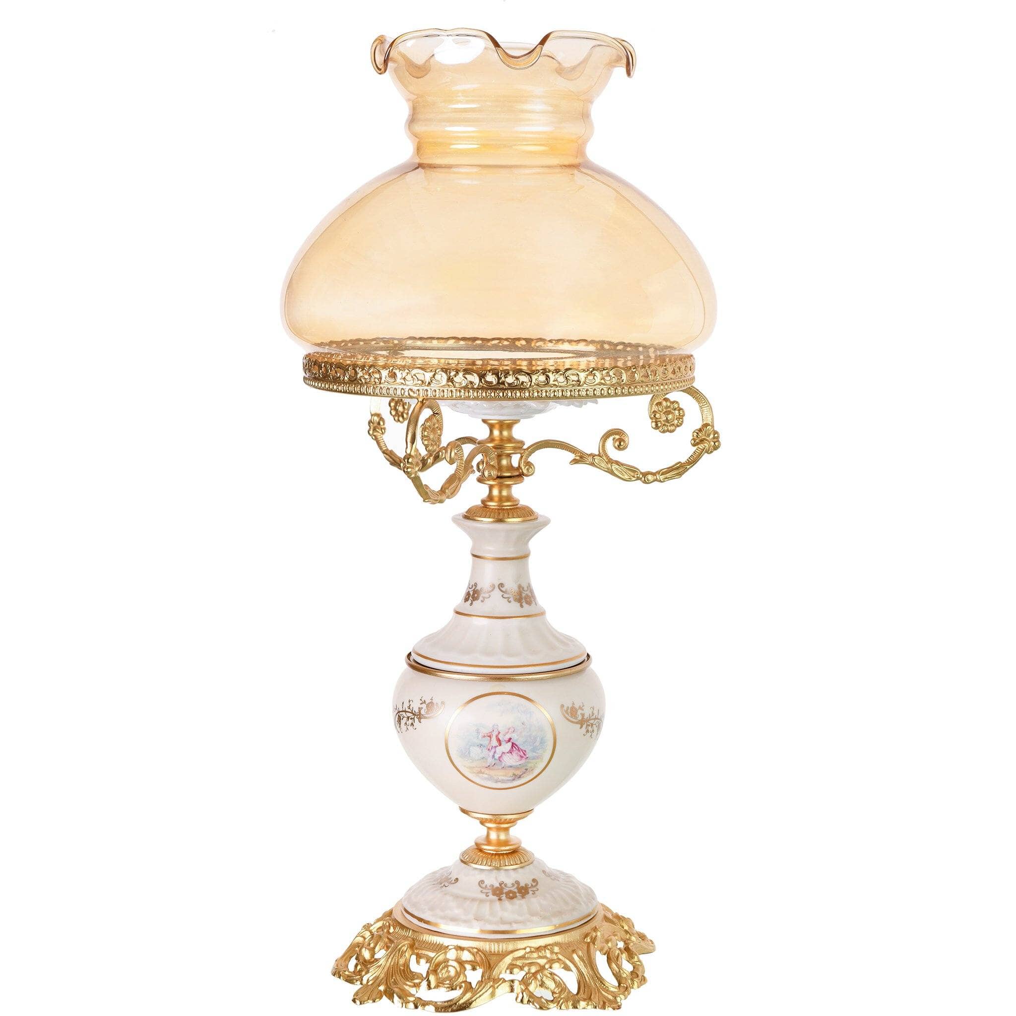 Caroline - Glass Shade Lamp - Romeo & Juliet - Beige & Gold - 49cm