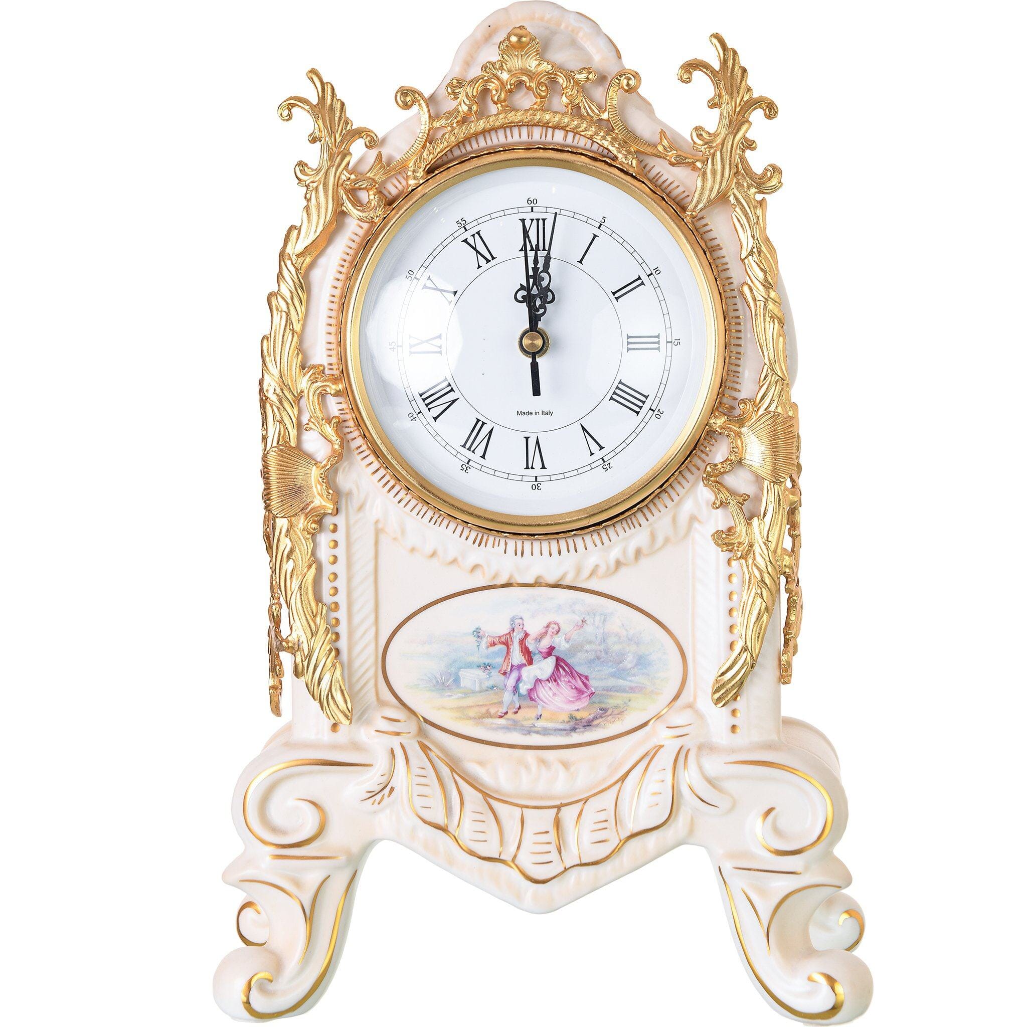 Caroline - Table Clock - Romeo & Juliet - Beige & Gold - 37cm