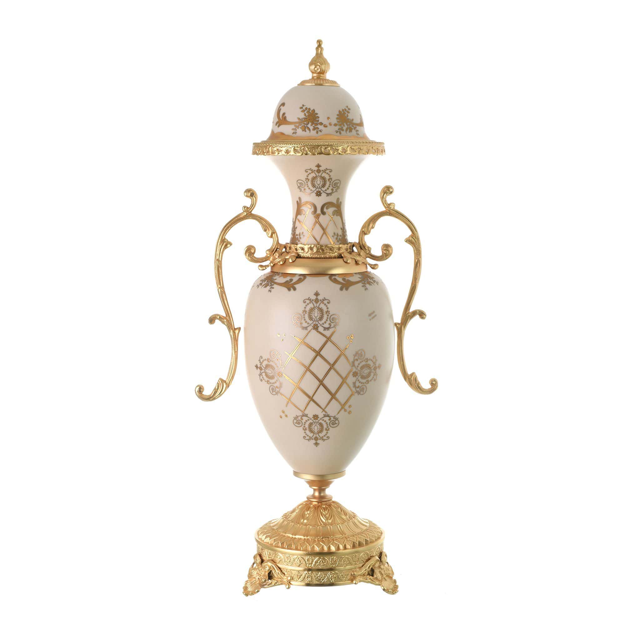 Caroline - Small Imperial Potiche with Gold Plated Base - Beige & Gold