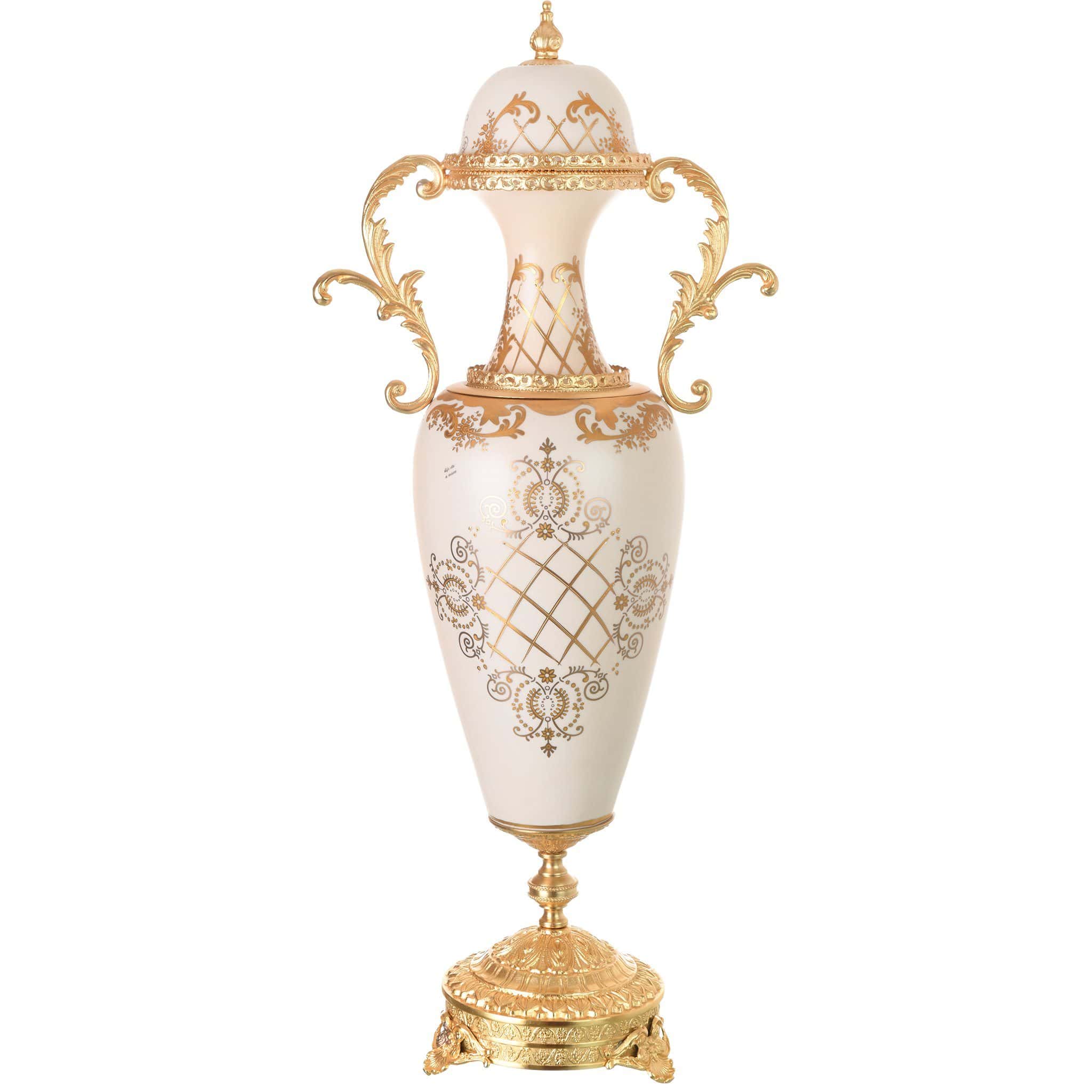Caroline - Imperial Large Potiche with Gold Plated Base - Beige & Gold