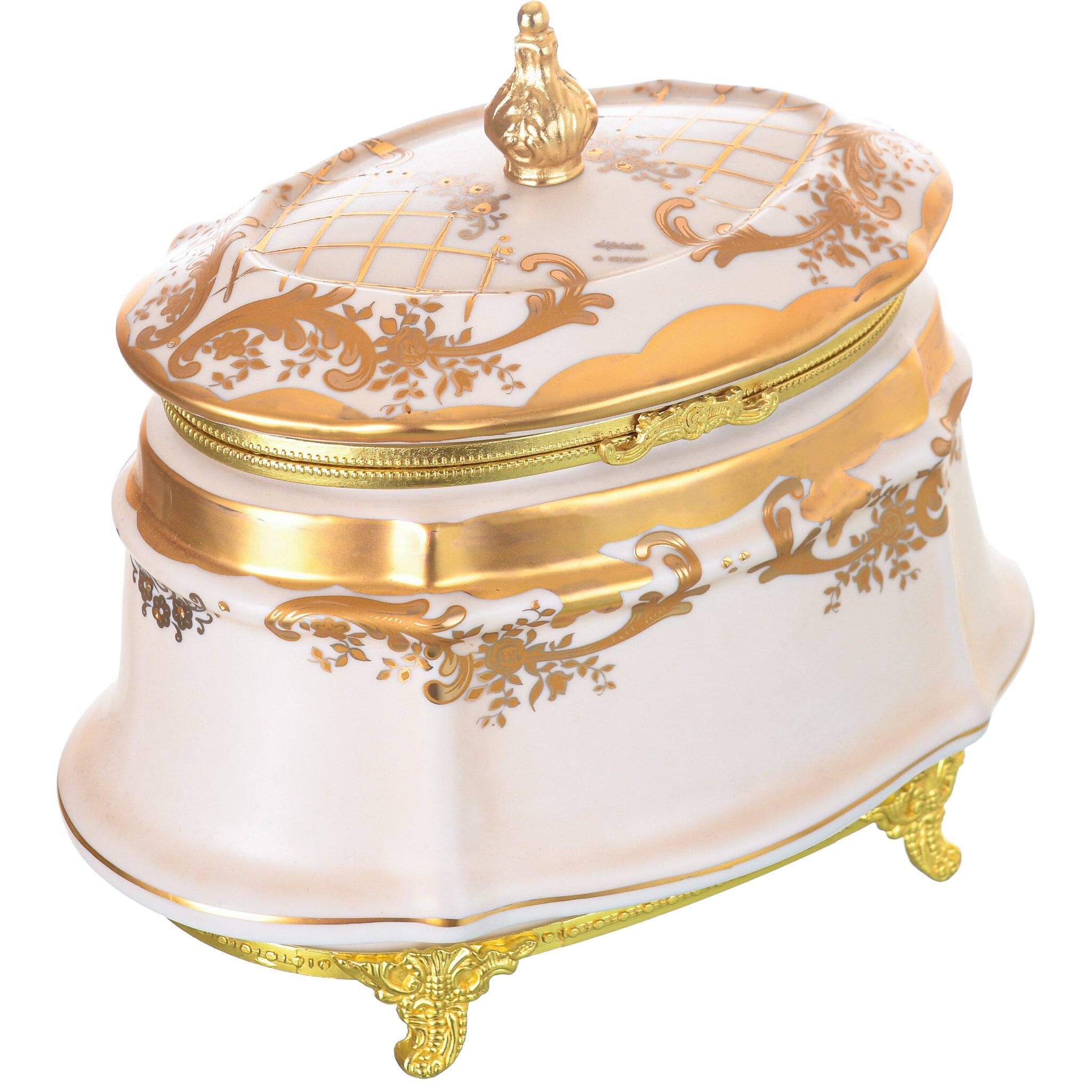 Caroline - Imperial Box with Gold Plated Legs - Beige & Gold - 14x21cm