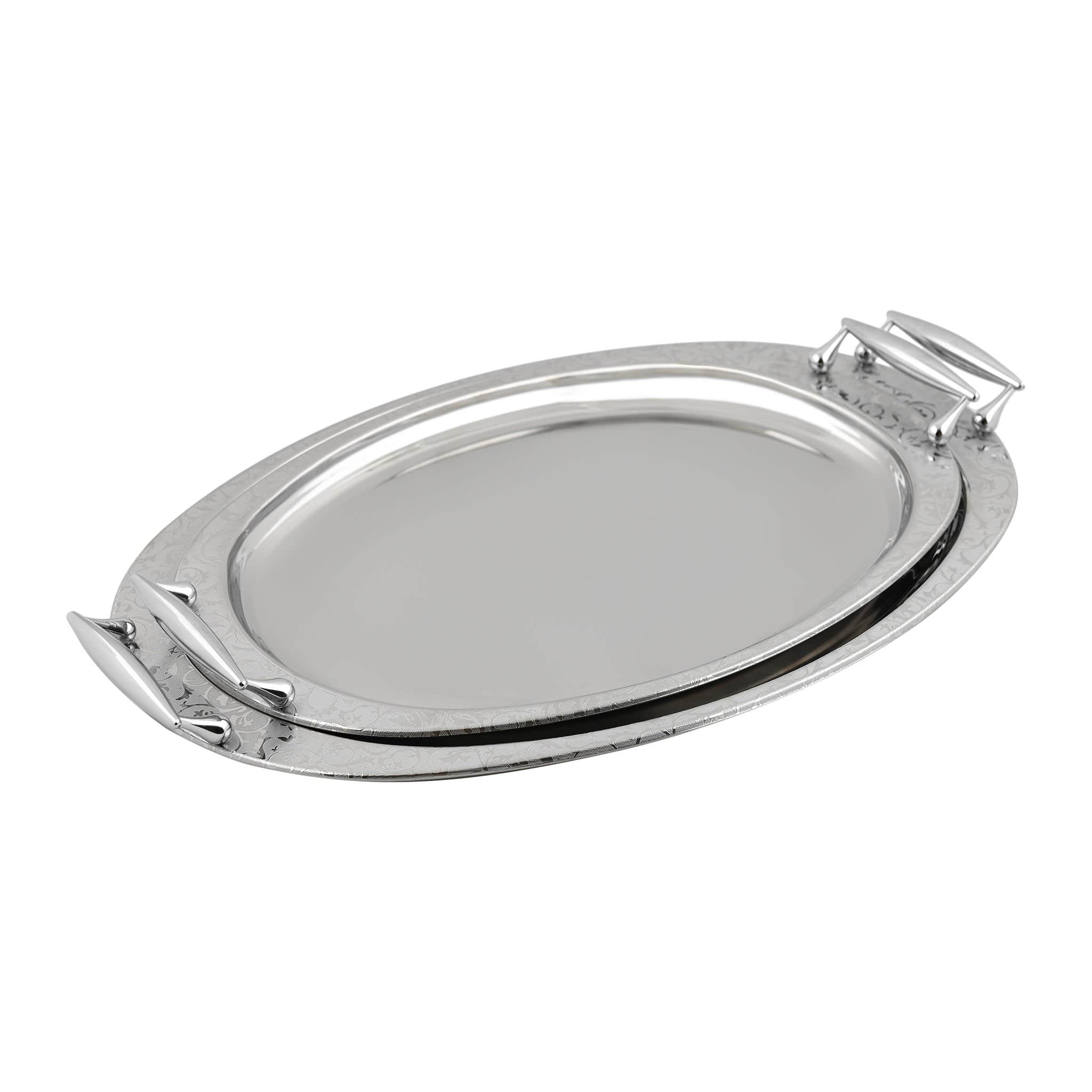Elegant Gioiel - Oval Tray Set with Handles 2 Pieces - Stainless Steel