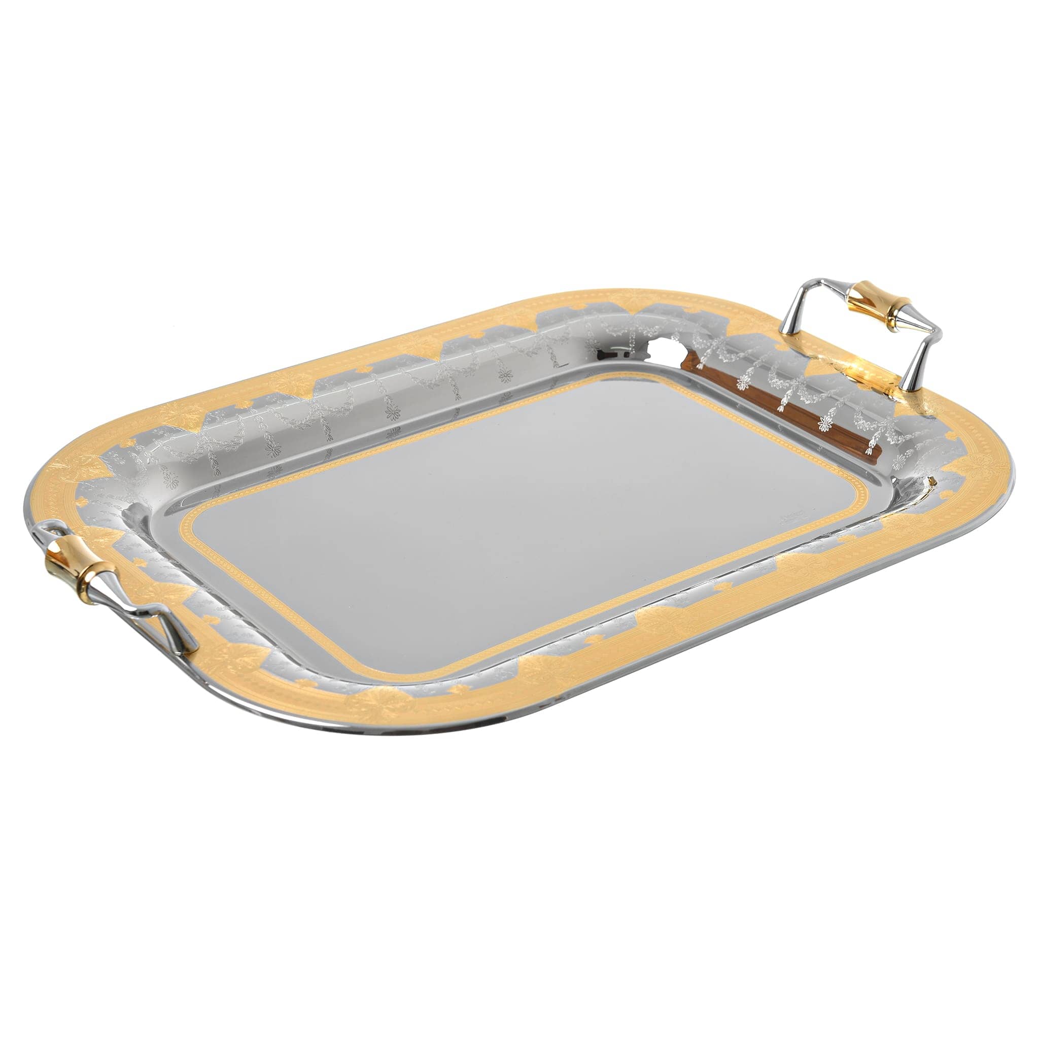 Elegant Gioiel - Rectangular Tray with Handles - Gold - Stainless Stee