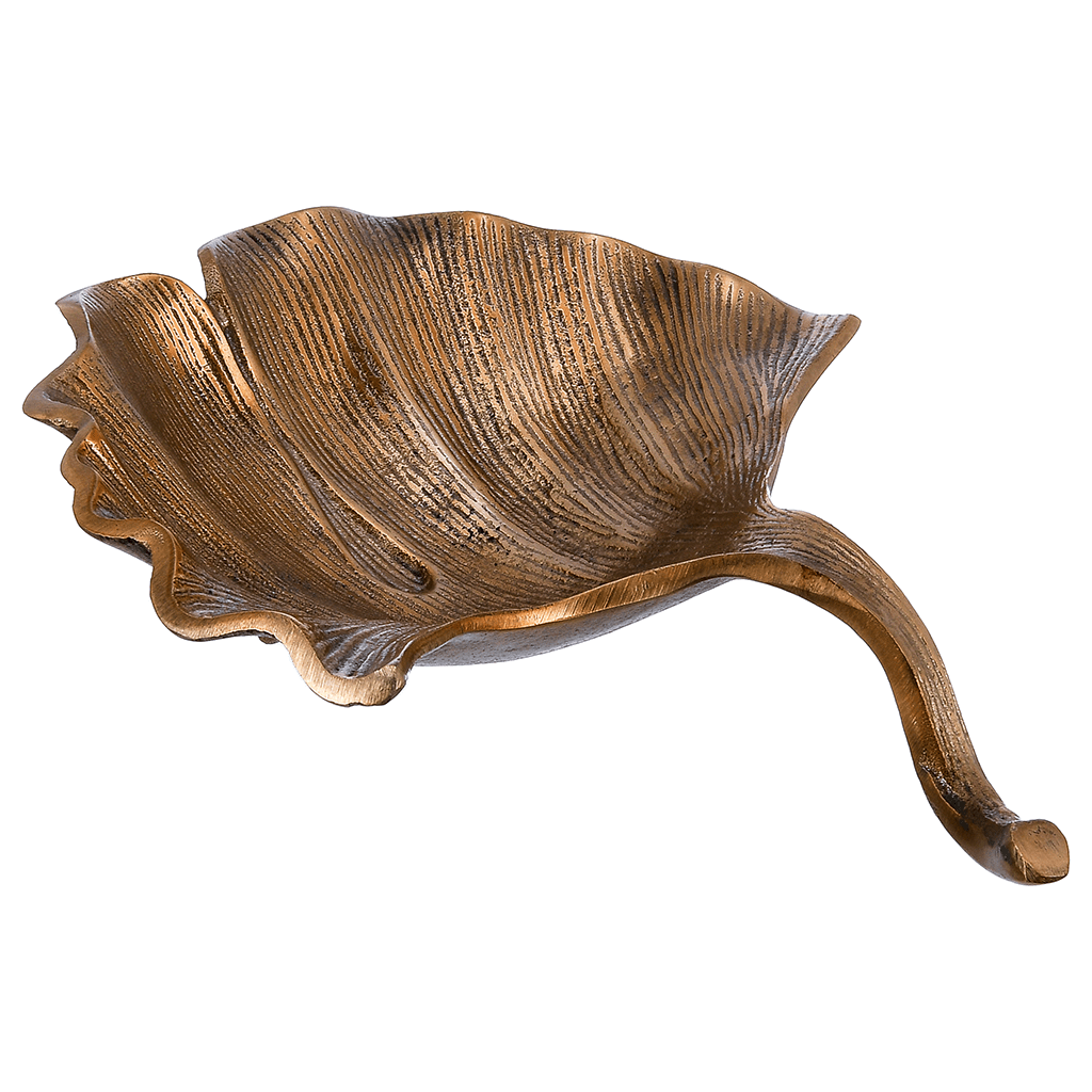Leaf Shaped Small Plate For Snacks & Nuts - Bronze & Black - Bronze Pl
