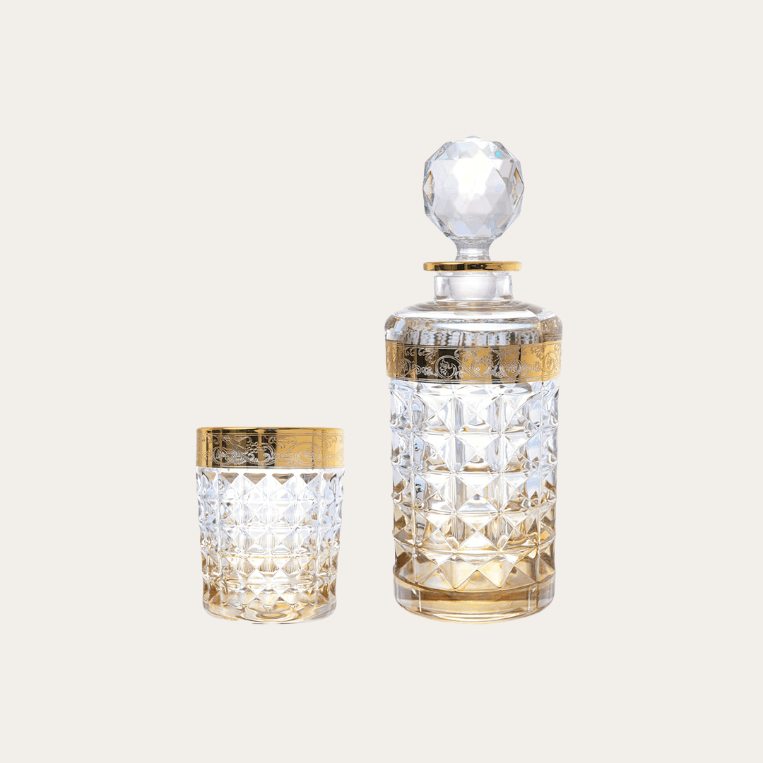 Bohemia Crystal - Diamond Drink Set 7 Pieces - Amber & Gold - Crystal