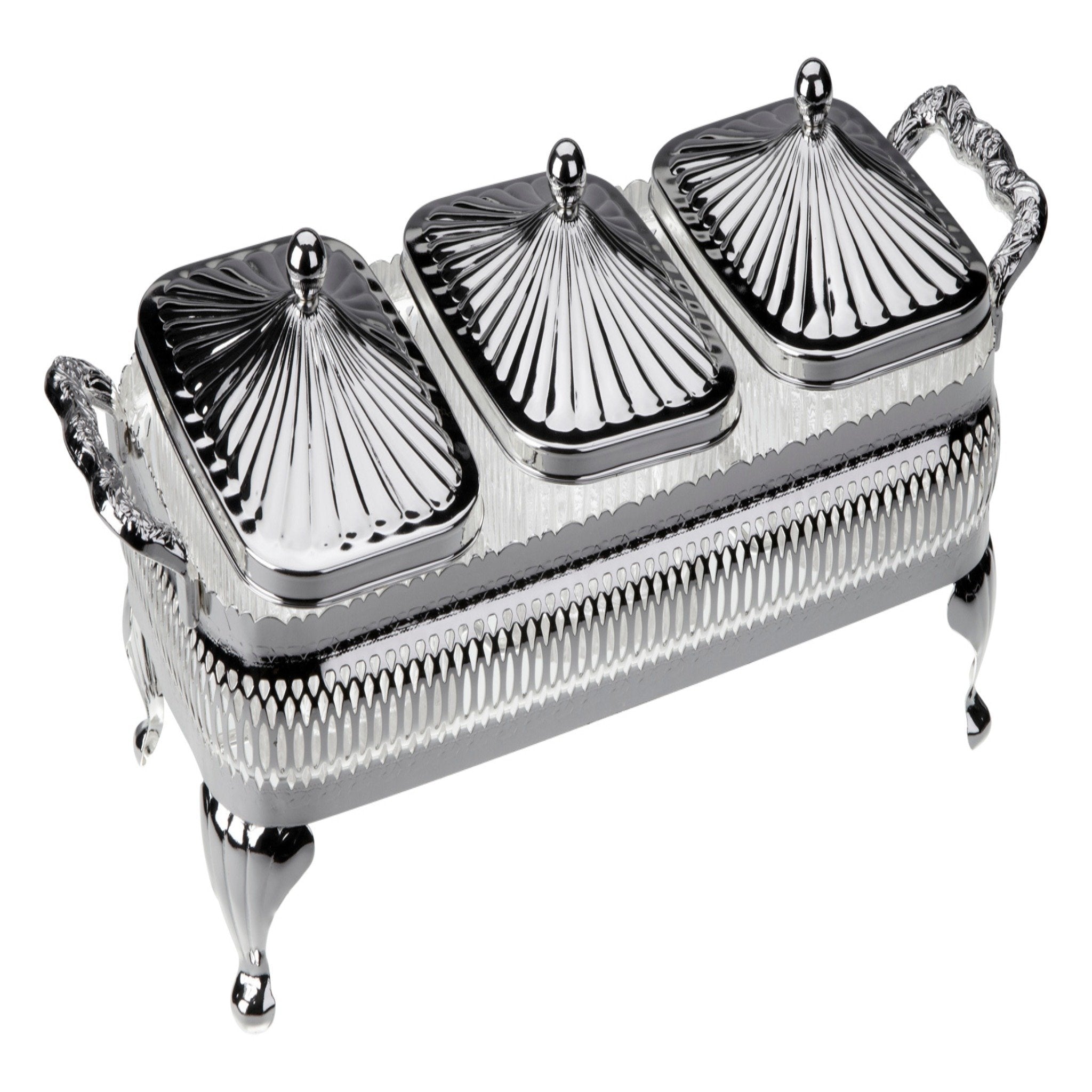 Queen Anne - Rectangular Bowl Set with Silver Plated Stand 3 Pieces