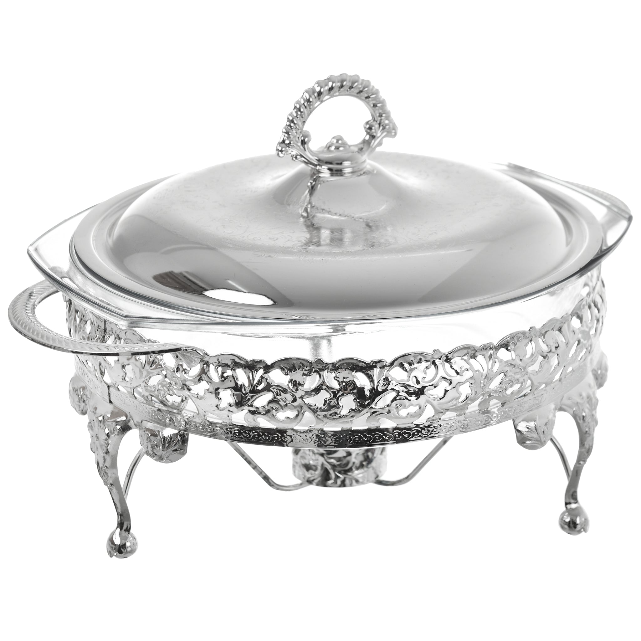 Queen Anne - Round Food Warmer With Handles & Candle - 29.5x23.5x19.5c
