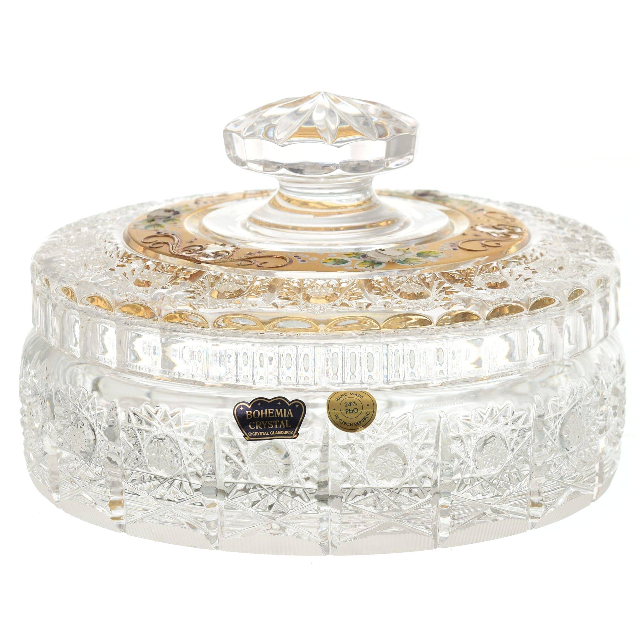 Bohemia Crystal - Crystal Box With Floral Design - Gold - 14 cm - 2700