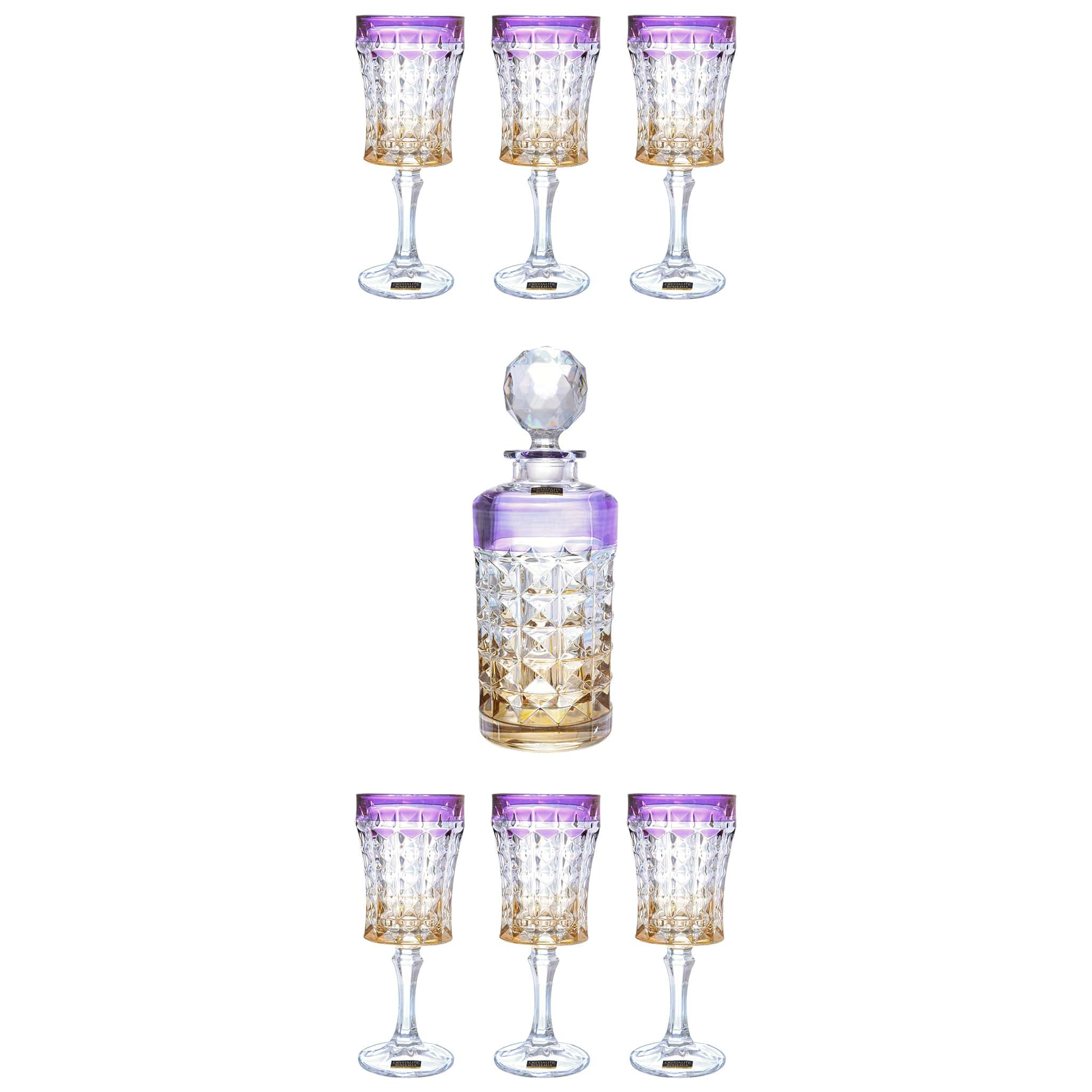Bohemia Crystal - Diamond Drink Set 7 Pieces - Gold & Purple - 2700066