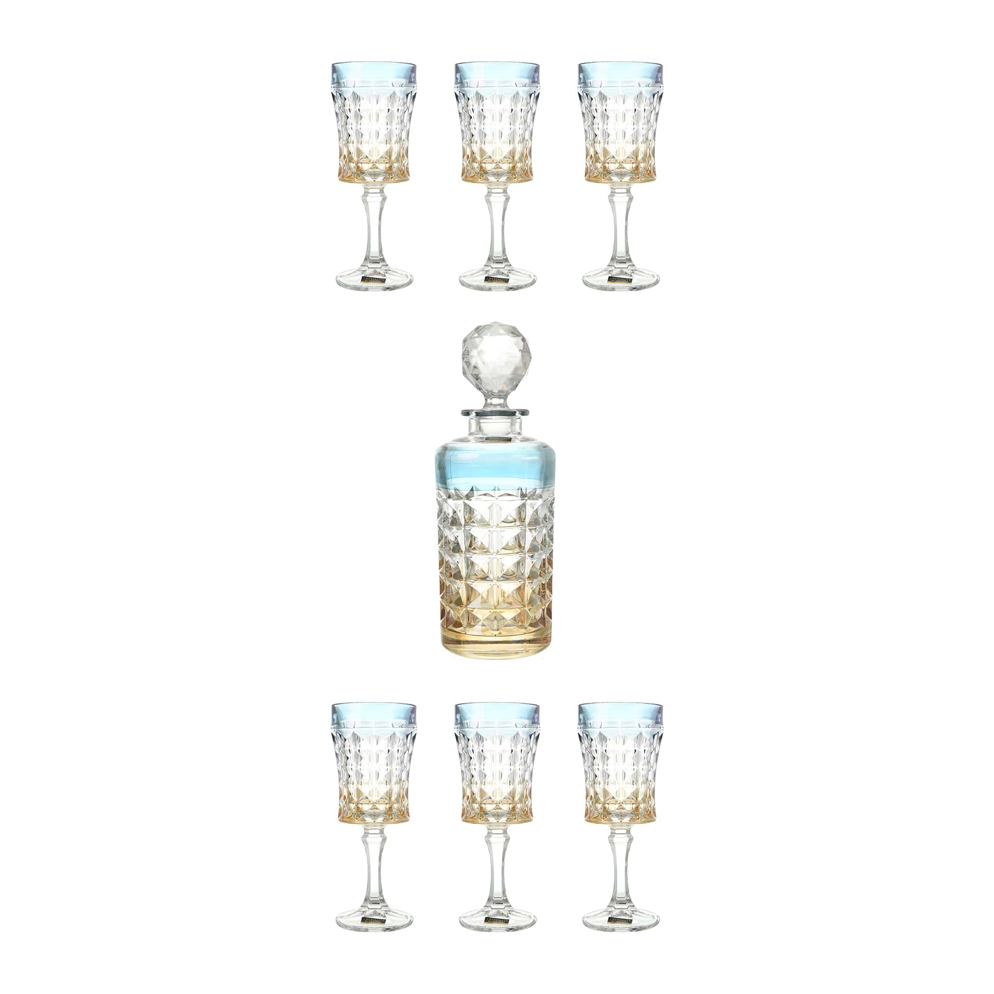 Bohemia Crystal - Diamond Drink Set 7 Pieces Blue & Gold - 270006686