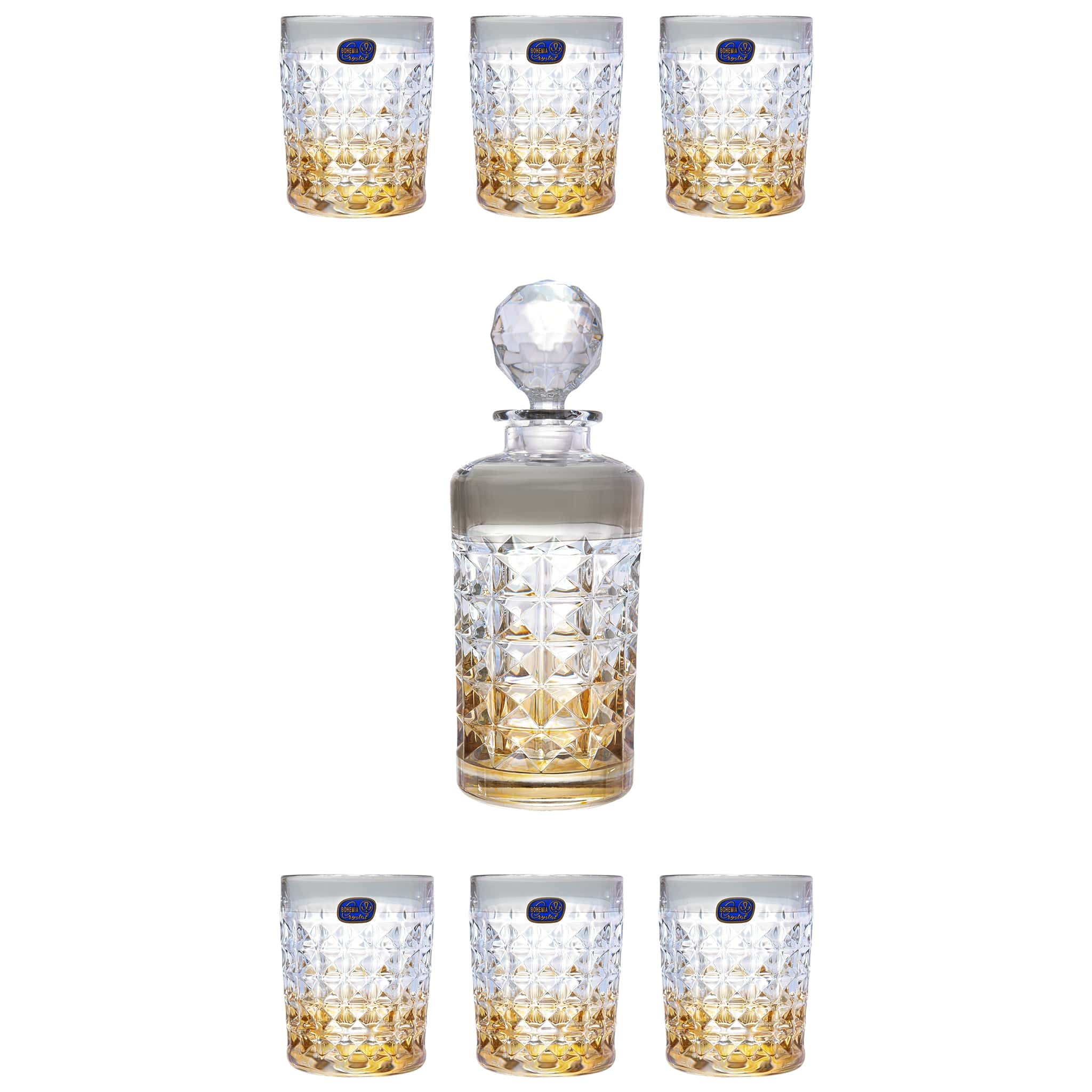 Bohemia Crystal - Diamond Drink Set 7 Pieces - Grey & Gold - 270006759