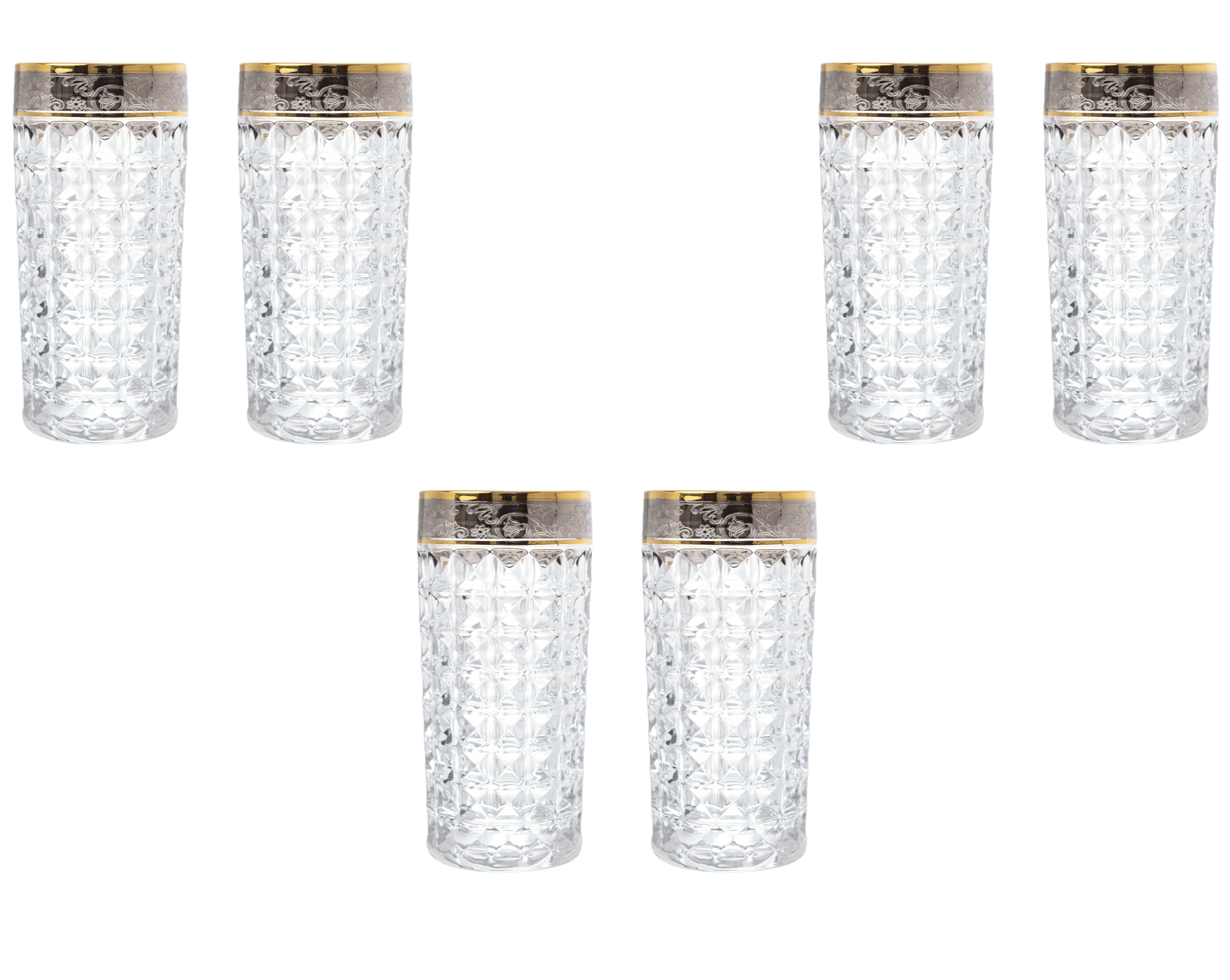 Bohemia Crystal - Diamond Highball Glass Set 6 Pieces - 260 ml - Silve