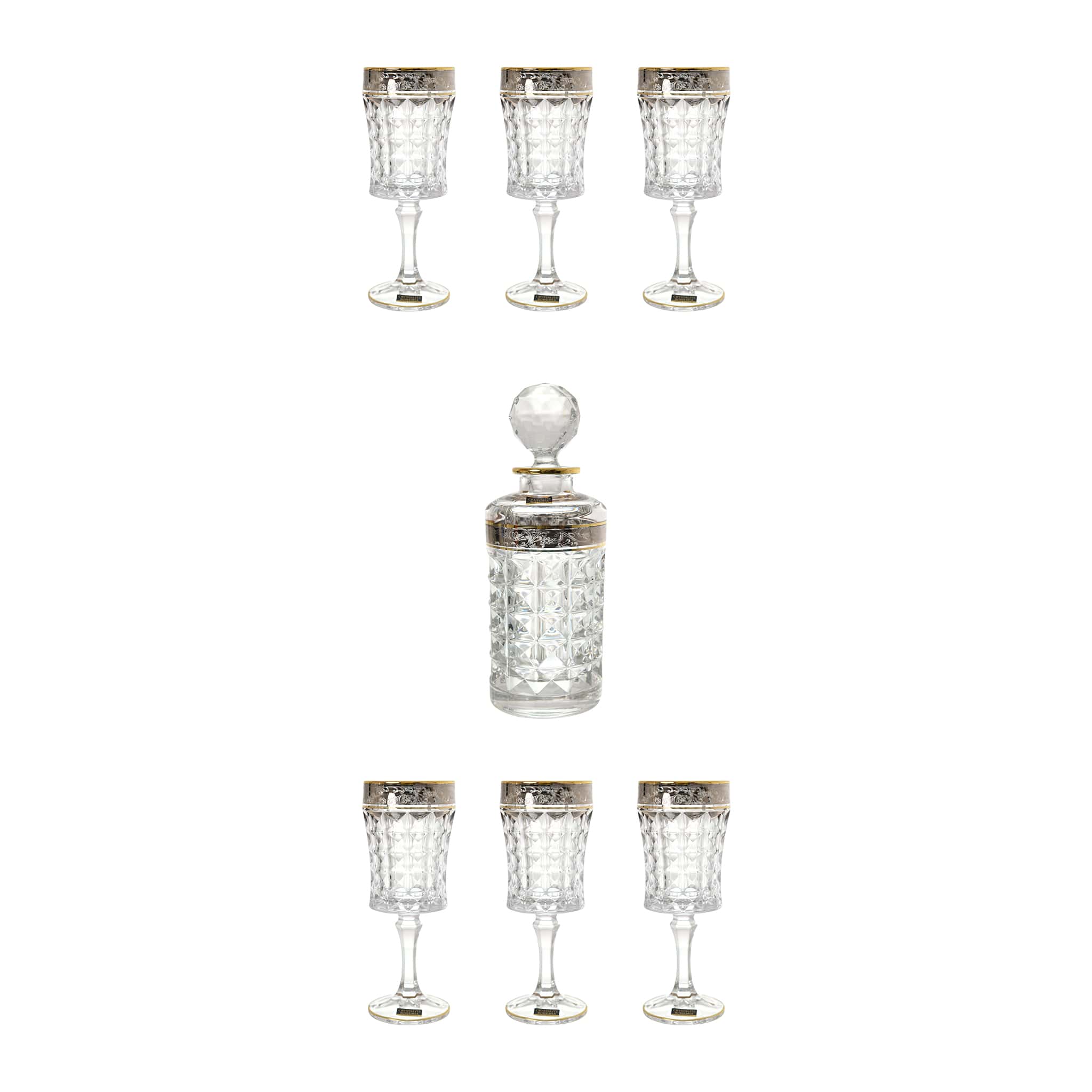 Bohemia Crystal - Diamond Drink Set 7 Pieces - Gold & Silver