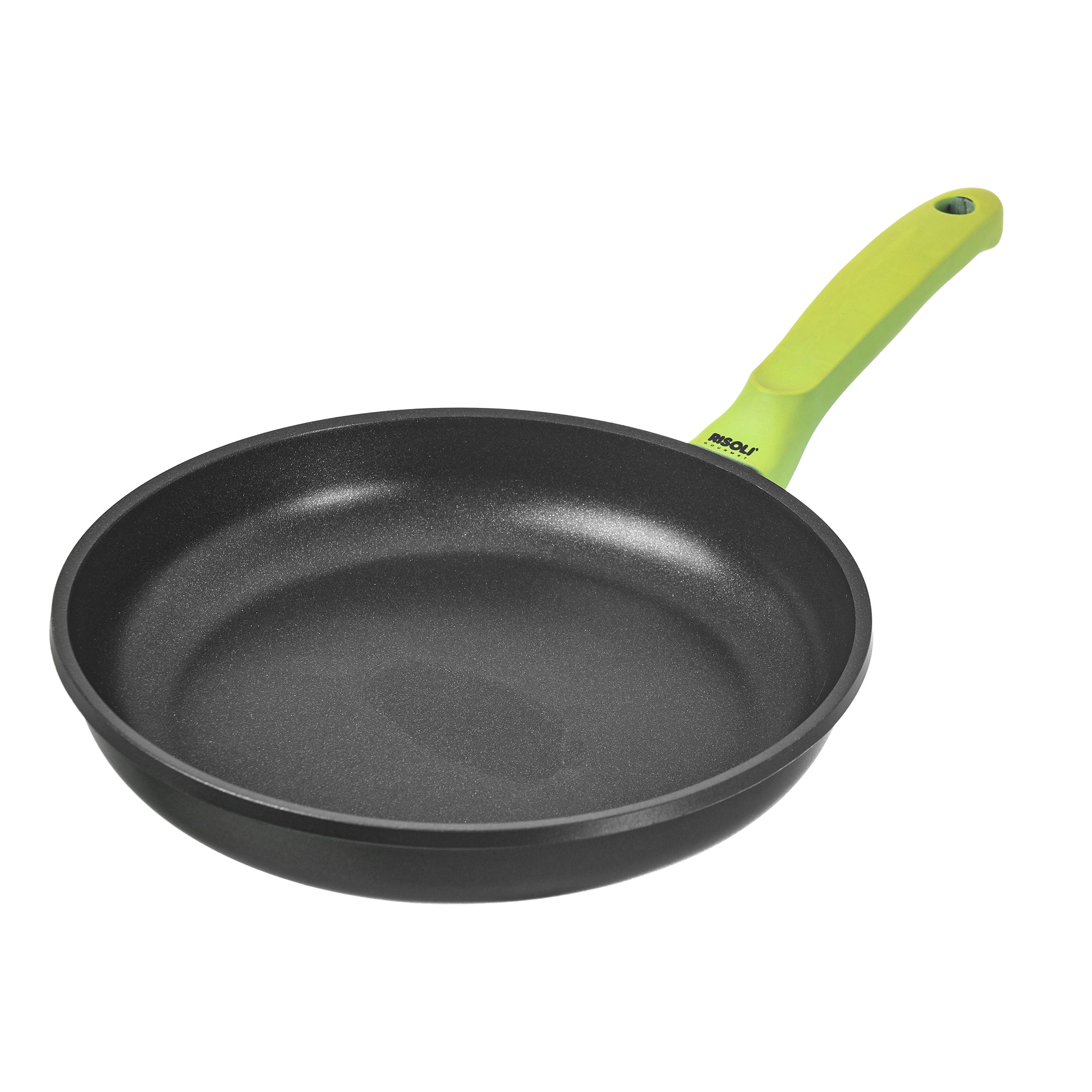 Risoli - Black Fry Pan with Green Handle - 36 cm - Black - Die Cast Al