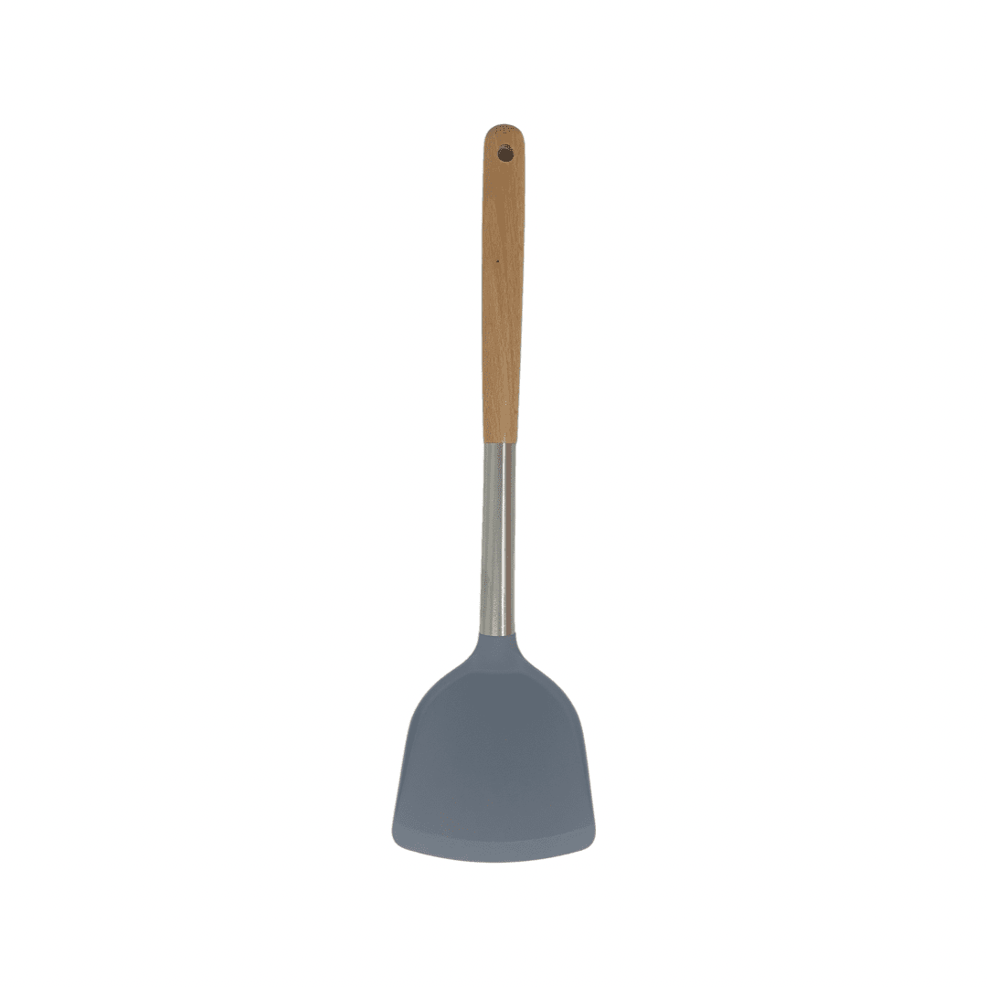 Cook Style - Silicone Kitchen Food Skimmer With Wooden Handle - Grey