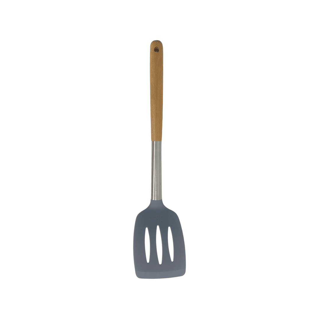 Cook Style - Silicone Kitchen Food Skimmer With Wooden Handle - Grey