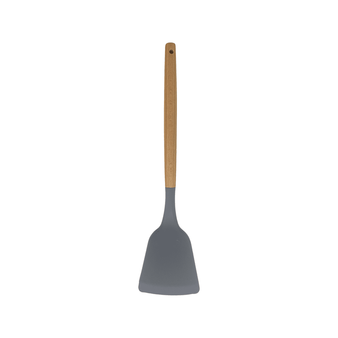 Cook Style - Silicone Kitchen Food Skimmer With Wooden Handle - Grey