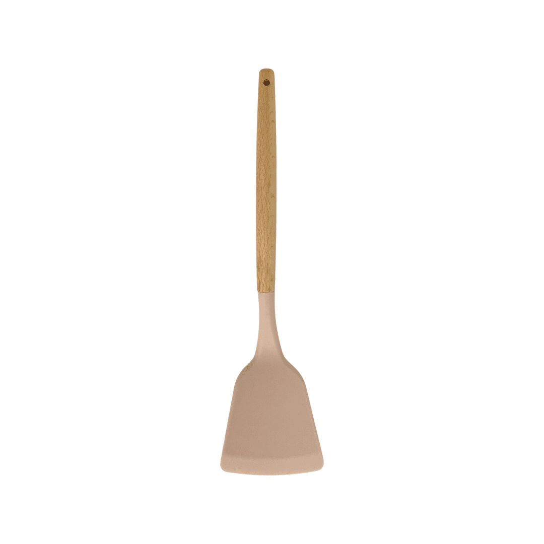 Cook Style - Silicone Kitchen Food Skimmer With Wooden Handle - Beige