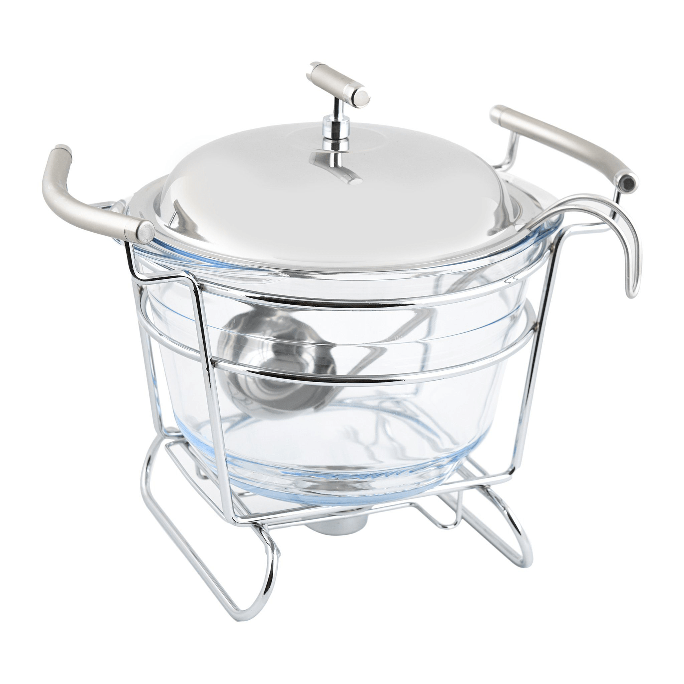 Round Soup Warmer with Ladle - Stainless Steel 18/10 & Tempered Glass