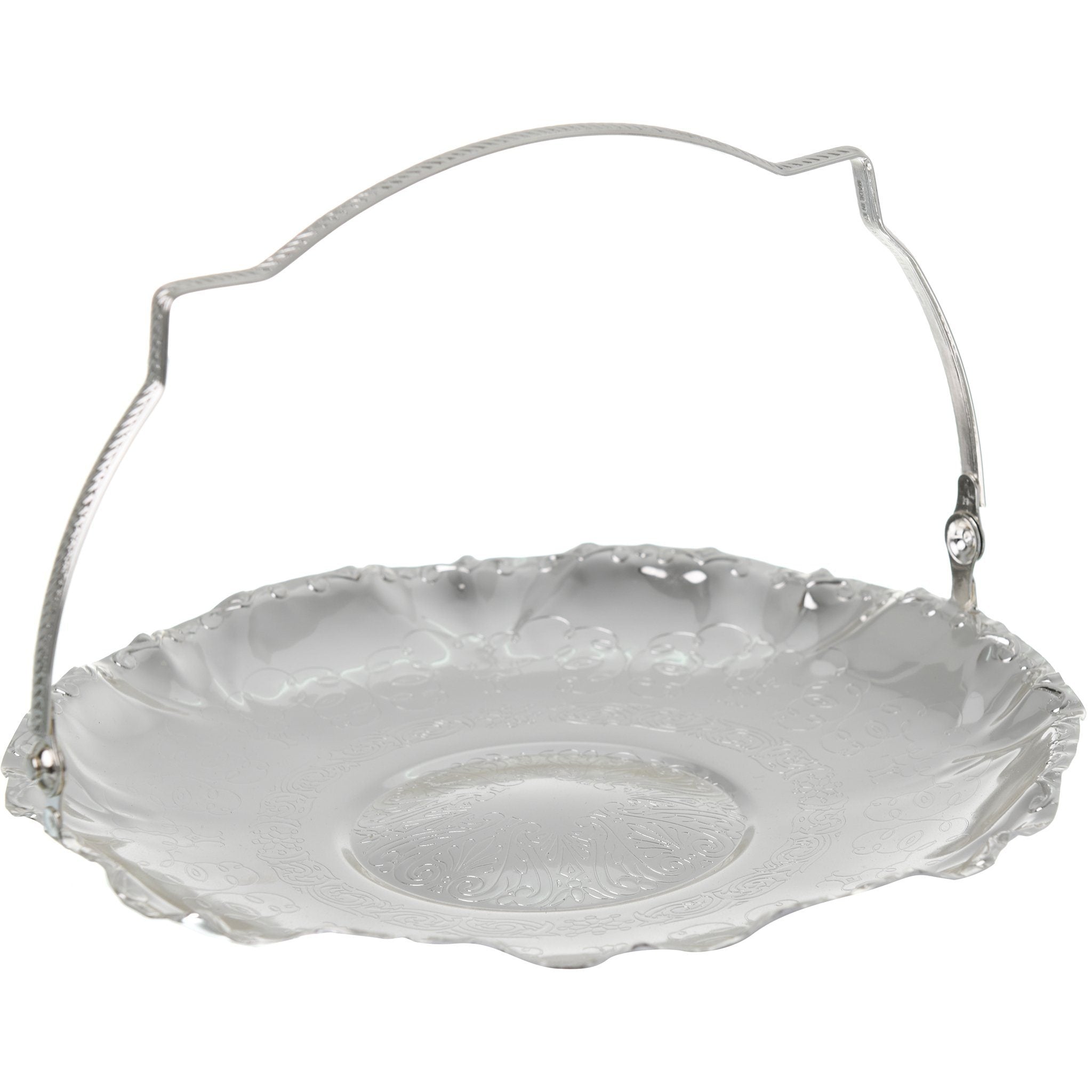 Queen Anne - Floral Edge Cake Plate with Swing Handle - Silver Plated